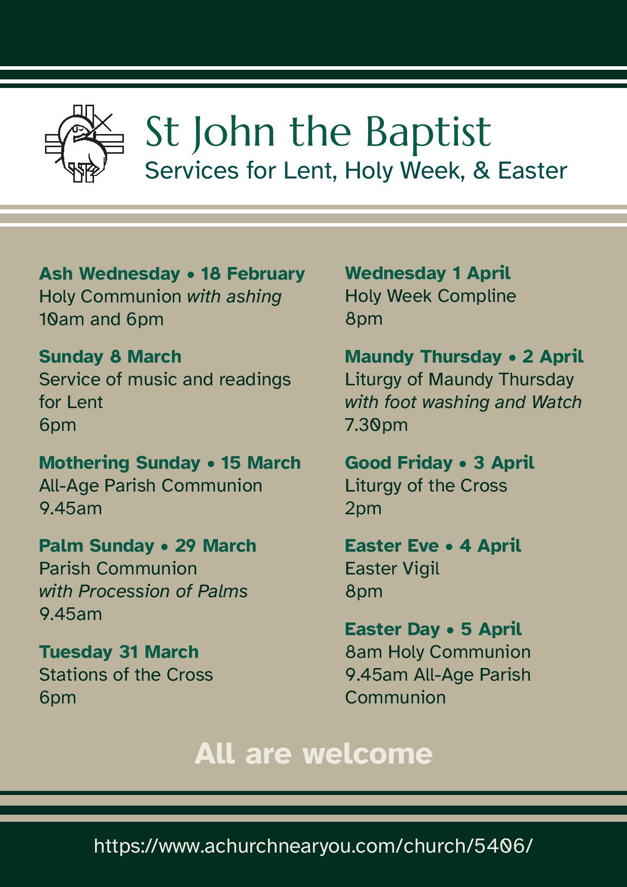 Lent and Easter services 2026 - News - Bodicote: St John the Baptist ...
