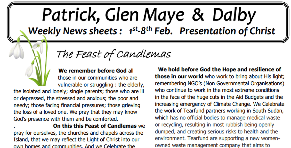 Weekly News Sheet 1st - 8th February 2026 - News - Dalby Church - A ...