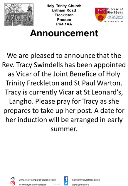 Appointment of new vicar - News - Holy Trinity Church, Freckleton - A ...