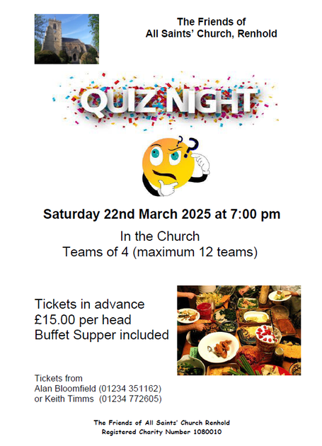 Quiz night upcoming - News - All Saints' Renhold - A Church Near You