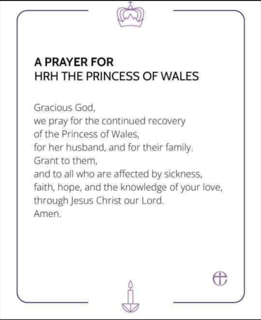 Prayer for HRH the Princess of Wales, her husband and their family ...