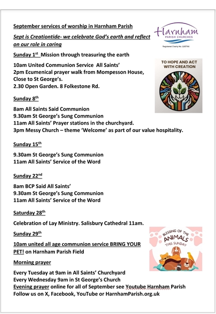 September services - News - Harnham: St George's, All Saints' and Messy ...
