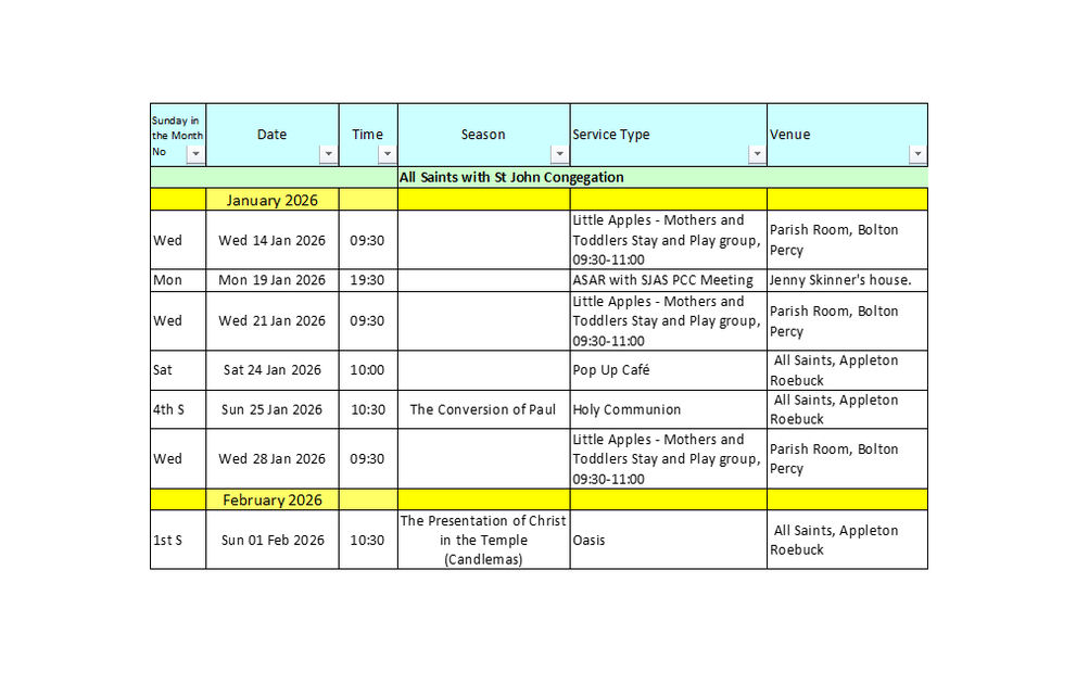 List of Upcoming Services - News - St John's, Acaster Selby - A Church ...