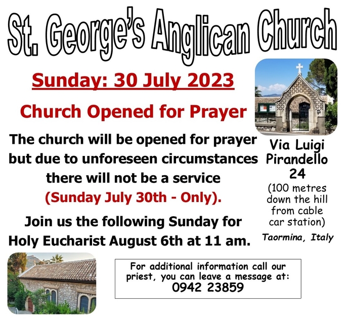 Sunday: 30 July 2023 Church Opened for Prayer - News - St. George's ...