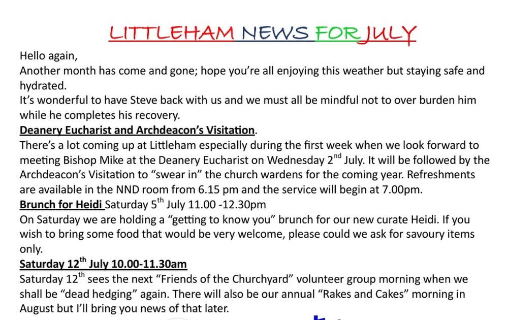 Littleham News for JULY - News - St Margaret and St Andrews Church - A ...