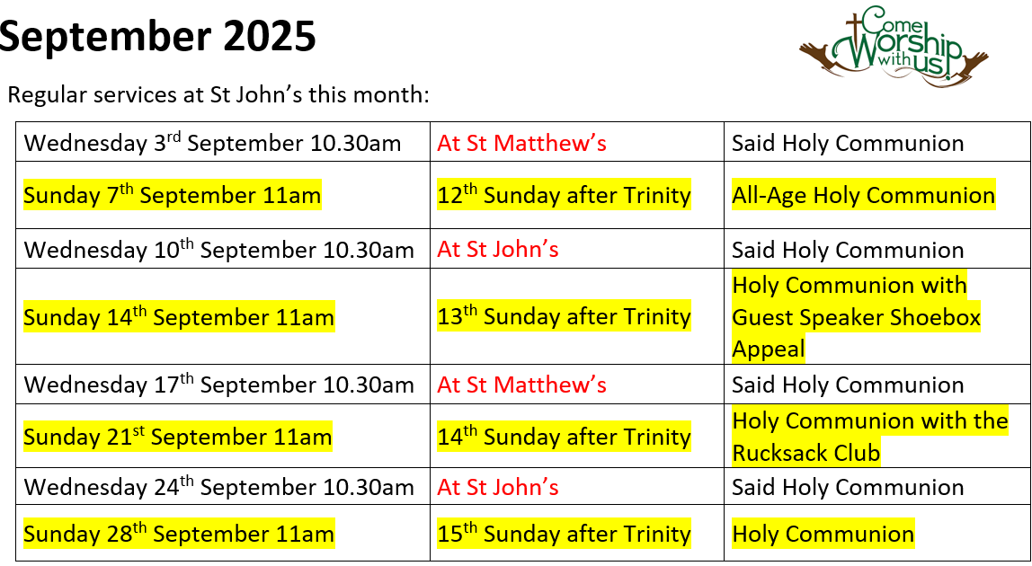 September Services - News - St John the Divine - A Church Near You