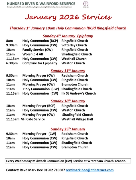 January services in the Hundred River Parishes - News - Shadingfield ...